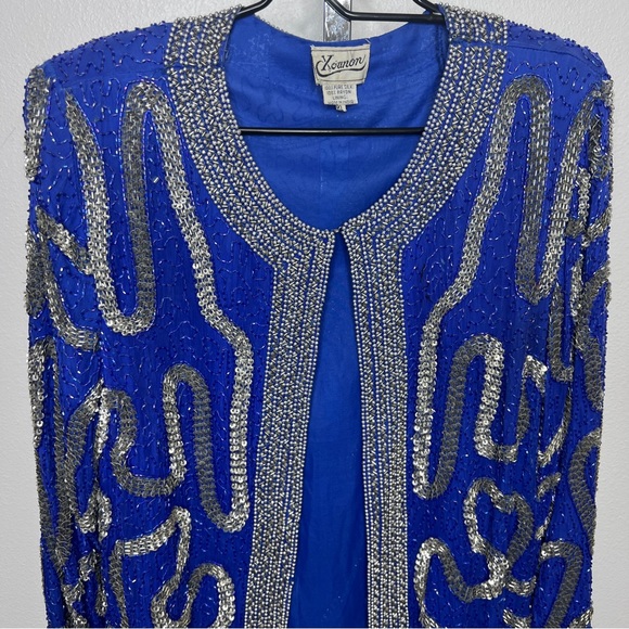 Vintage | Jackets & Coats | Vintage 0 Silk Beaded Royal Blue And Silver ...